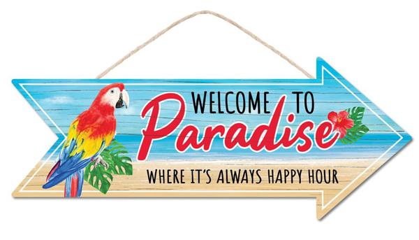 16"Lx6.5"H Welcome To Paradise Sign, Pink/Yellow/Black/White/Green/Blu ...