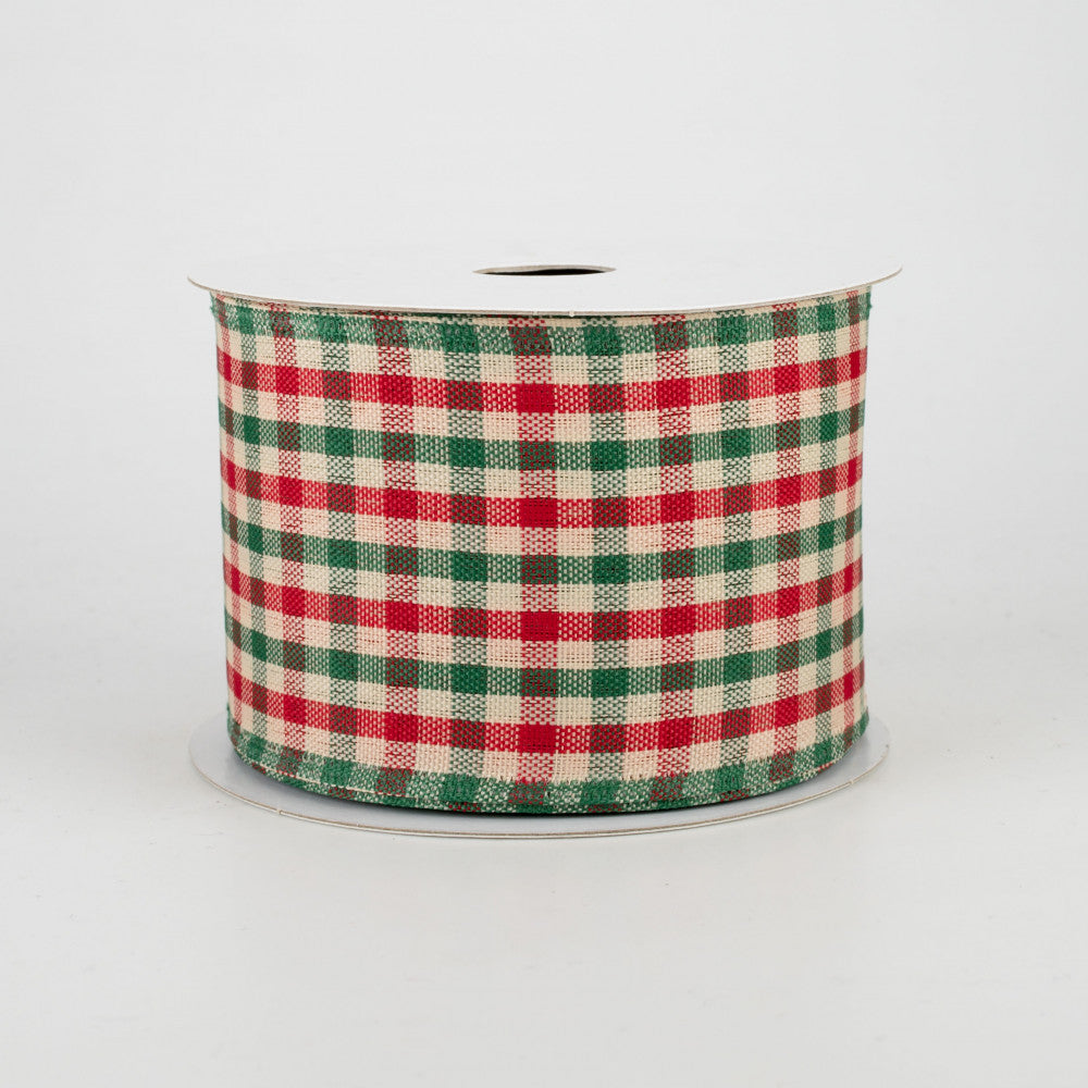 2.5"x10yd Woven Gingham Check, Red/Emerald Green/Cream B3 – KRINGLE DESIGNS