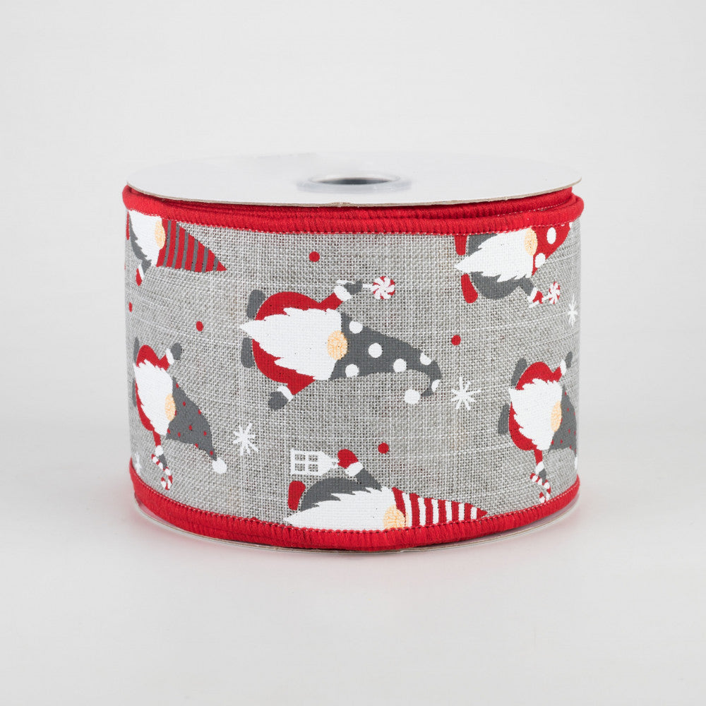 2.5"x10yd Christmas Gnomes On Royal Burlap, Light Grey/Red/White B21 ...
