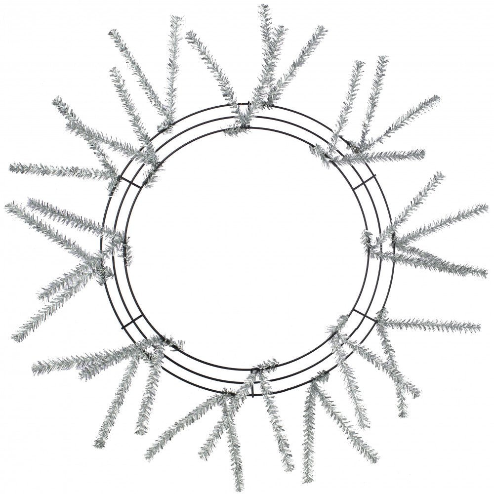 15" Wire, 25" OAD Pencil Work Wreath Frame X18 Ties, Metallic Silver W ...